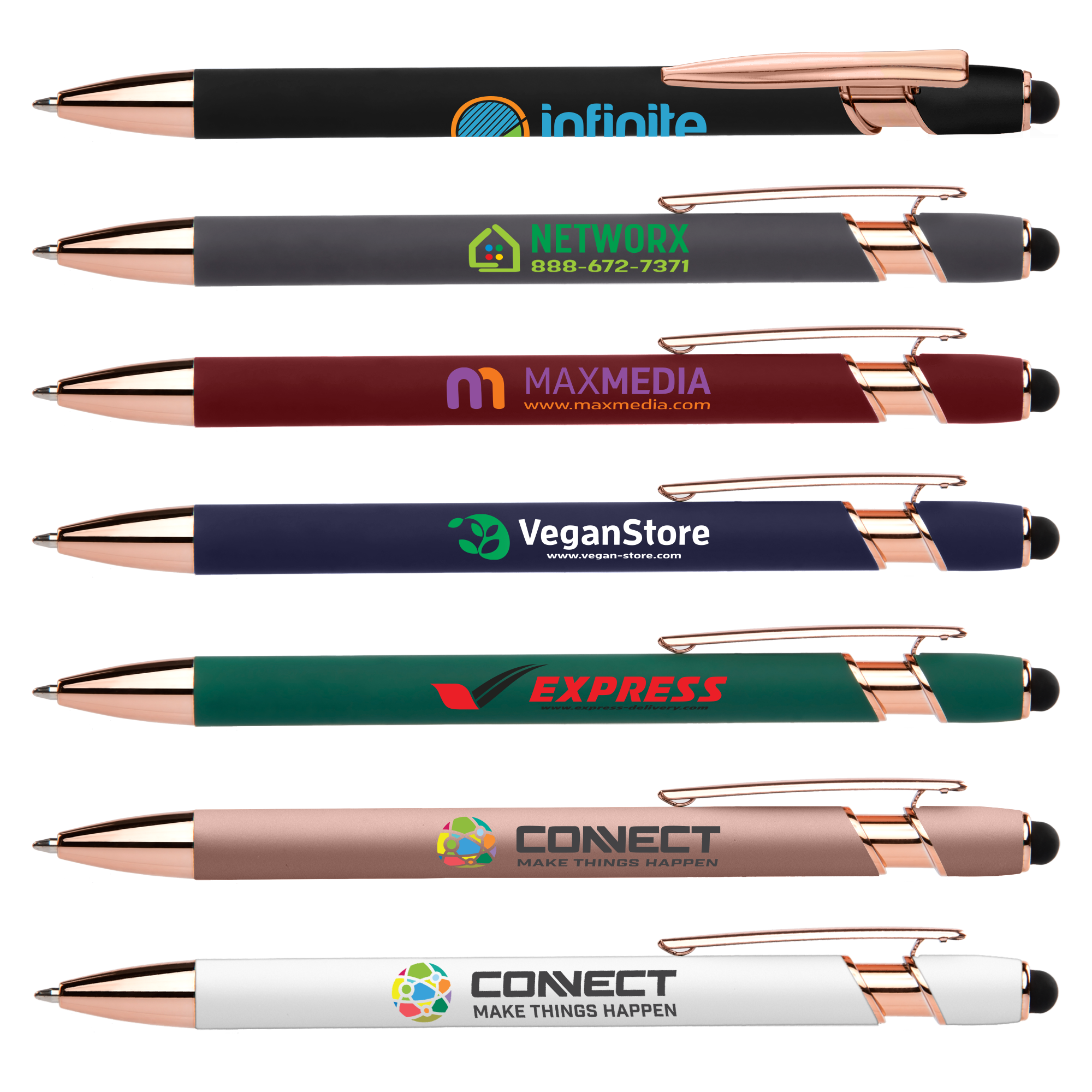 Werbeartikel Vollfarbiger Alpha Stylus Pen mit roségoldener Verzierung ...
