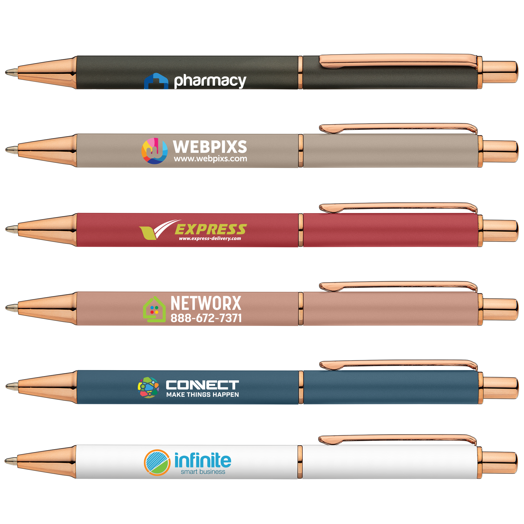 Custom Full Color Mineral Capri Pen with Rose Gold Trim | Pens.com