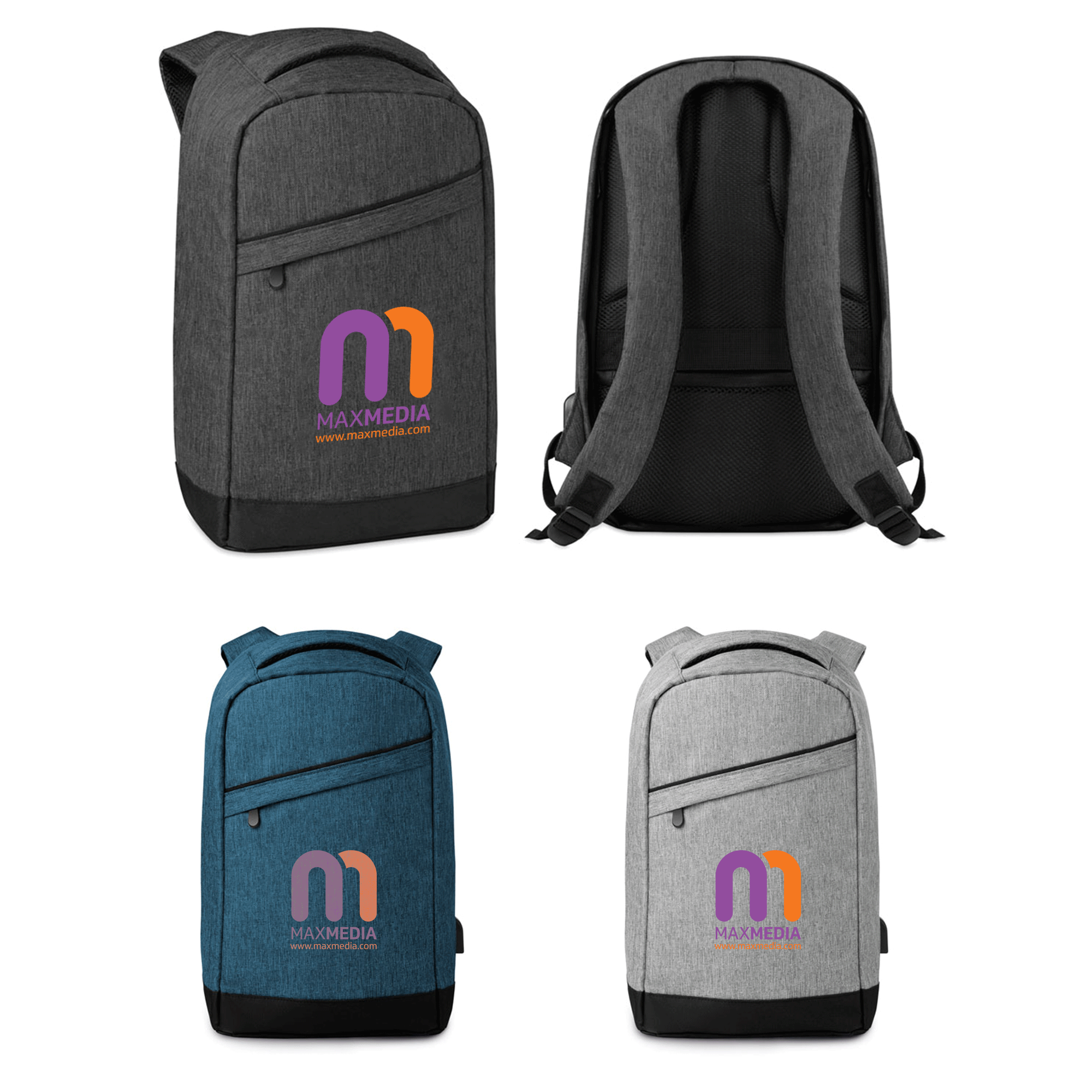 Promotional Full Colour Berlin Two-Tone Backpack with USB Plug with ...